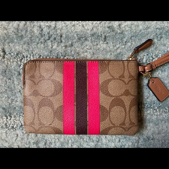 Coach | Bags | Coach Coin Purse Tan Monogram Signature Stripe | Poshmark